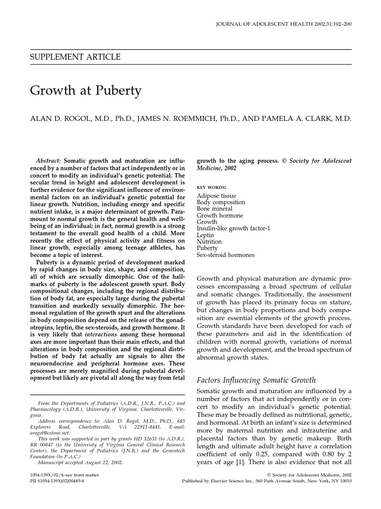 Growth At Puberty Supplement Article Pdf Puberty Growth Hormone