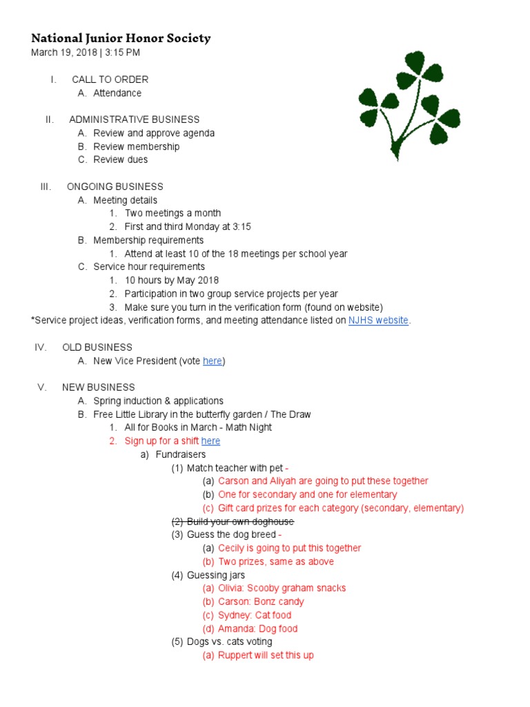 National Junior Honor Society: NJHS Website | PDF