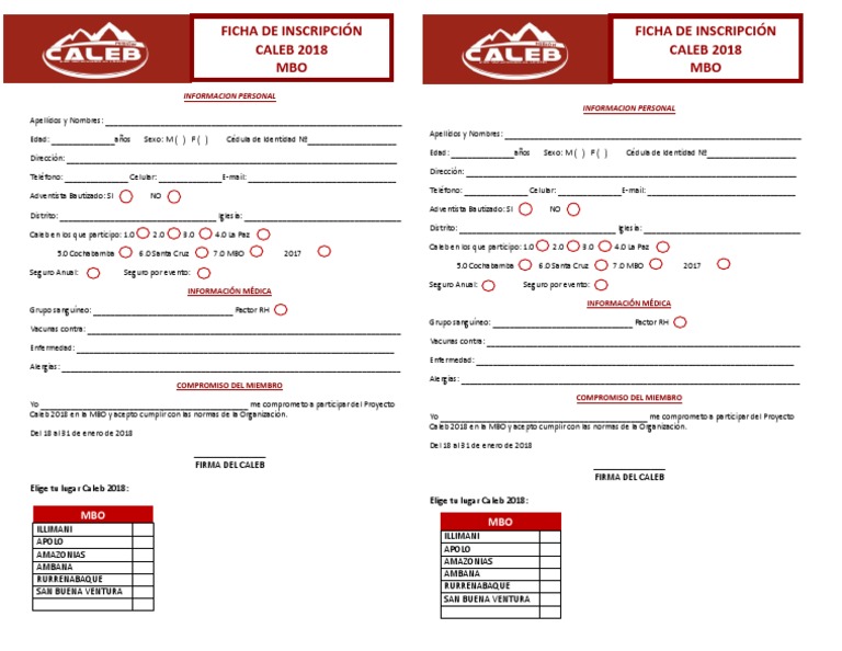 Ficha de Inscripcion Caleb 2018 | PDF | Inmunología | Especialidades Medicas
