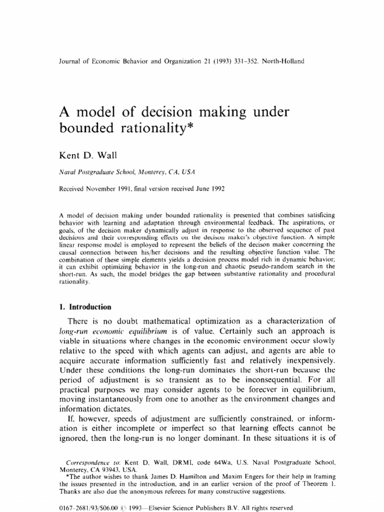 A Model of Decision Making Under Bounded Rationality: Bridging ...
