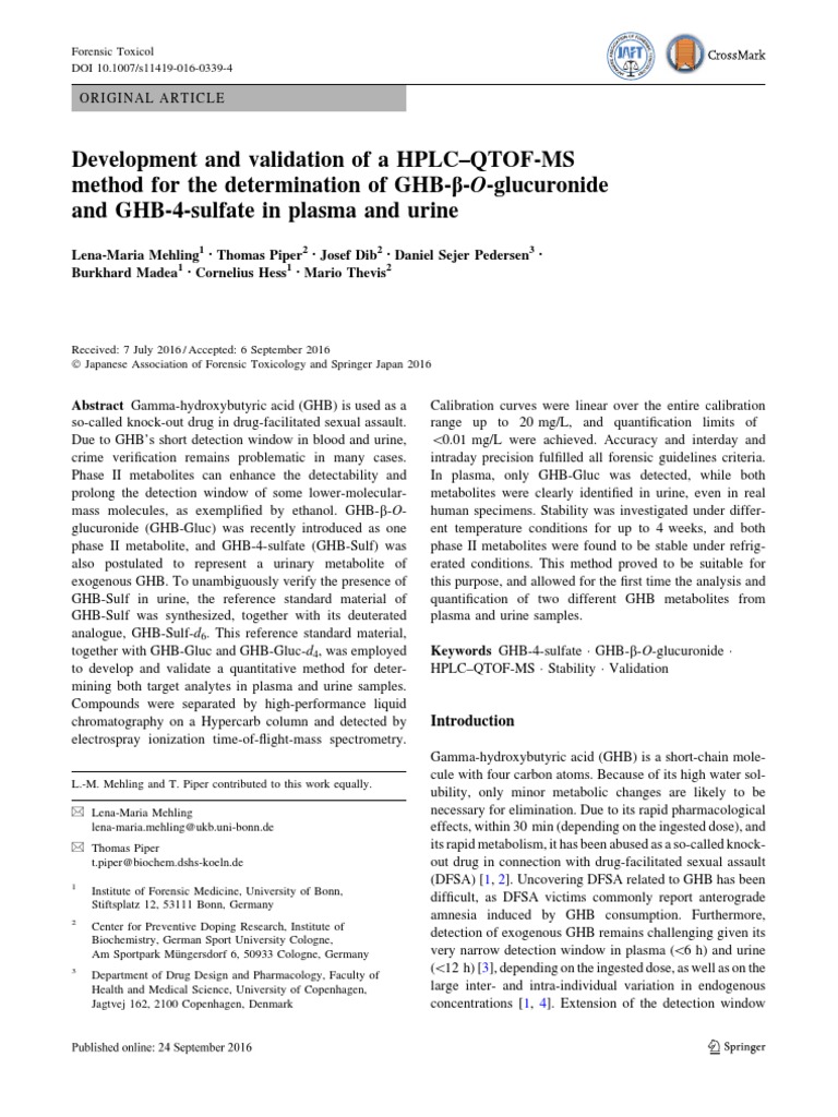 Development and Validation of A HPLC-QTOF-MS Method For The Determination of GHB-b-O-glucuronide ...