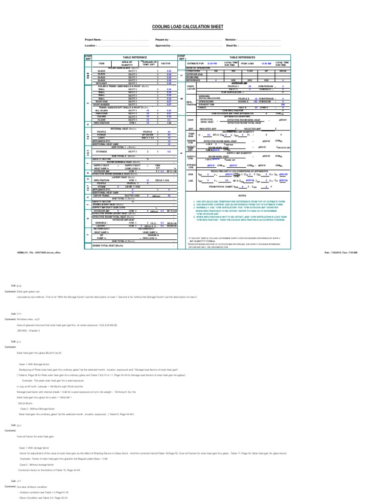 Cooling Load Calculation Sheet: Project Name: Prepare By: Revision ...