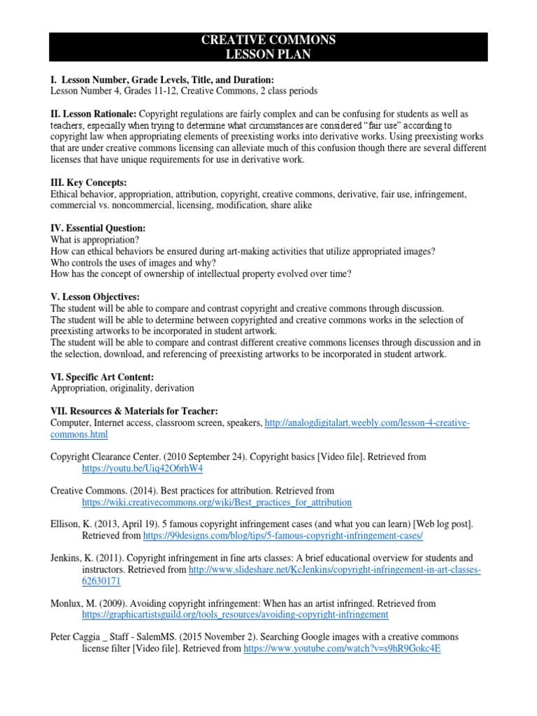 Creative Commons Lesson Plan | PDF | Derivative Work | Copyright