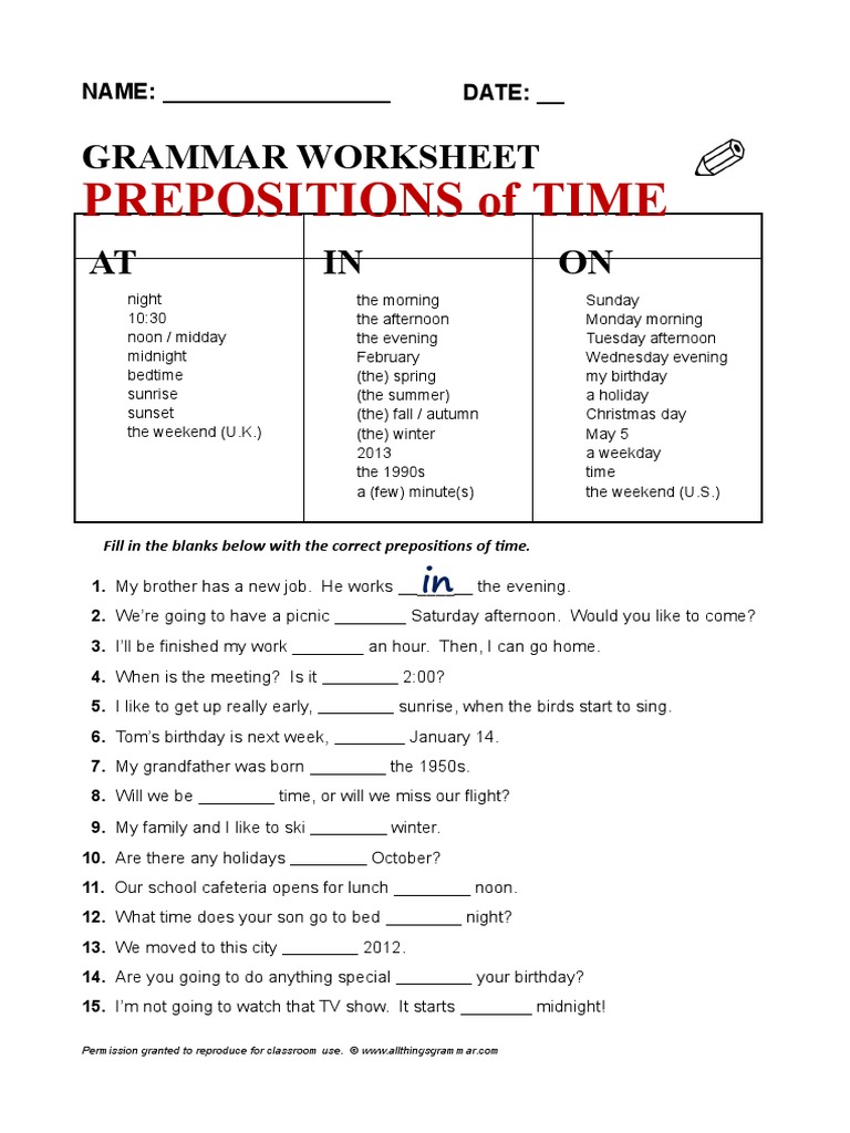Preposition of Time 2018 | PDF | Workweek And Weekend