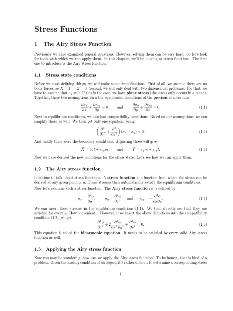 Stress Functions: 1 The Airy Stress Function | PDF | Teaching Methods ...