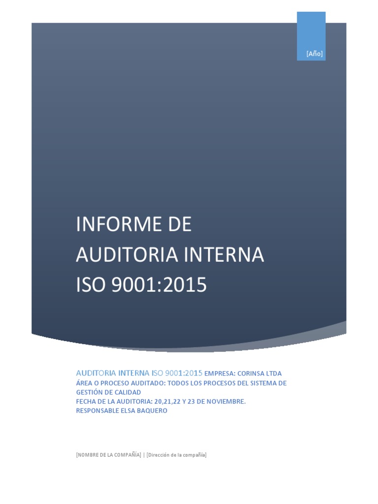 Informe de Auditoria Interna Iso 9001 2015 | PDF | Calidad (comercial) | Business