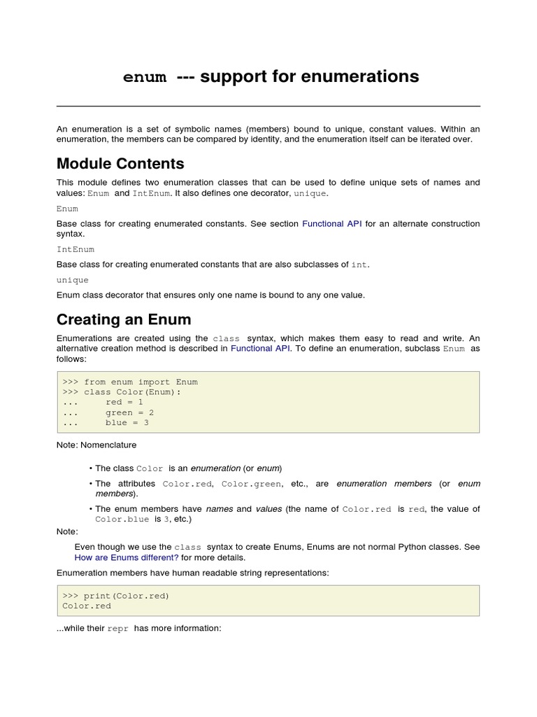 Support For Enumerations: Module Contents | PDF | Data Type | Class ...