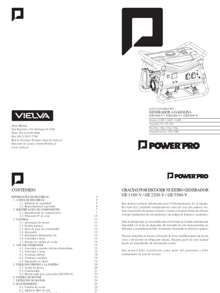 Manual GE1100V GE2200V GE5500V | PDF | Generador eléctrico | Carburador