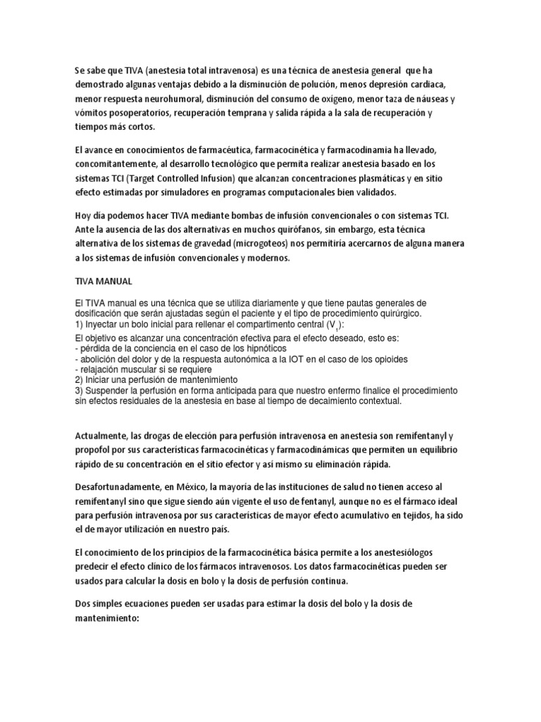 TIVA Manual: Guía para Anestesia en México | PDF | Terapia intravenosa ...
