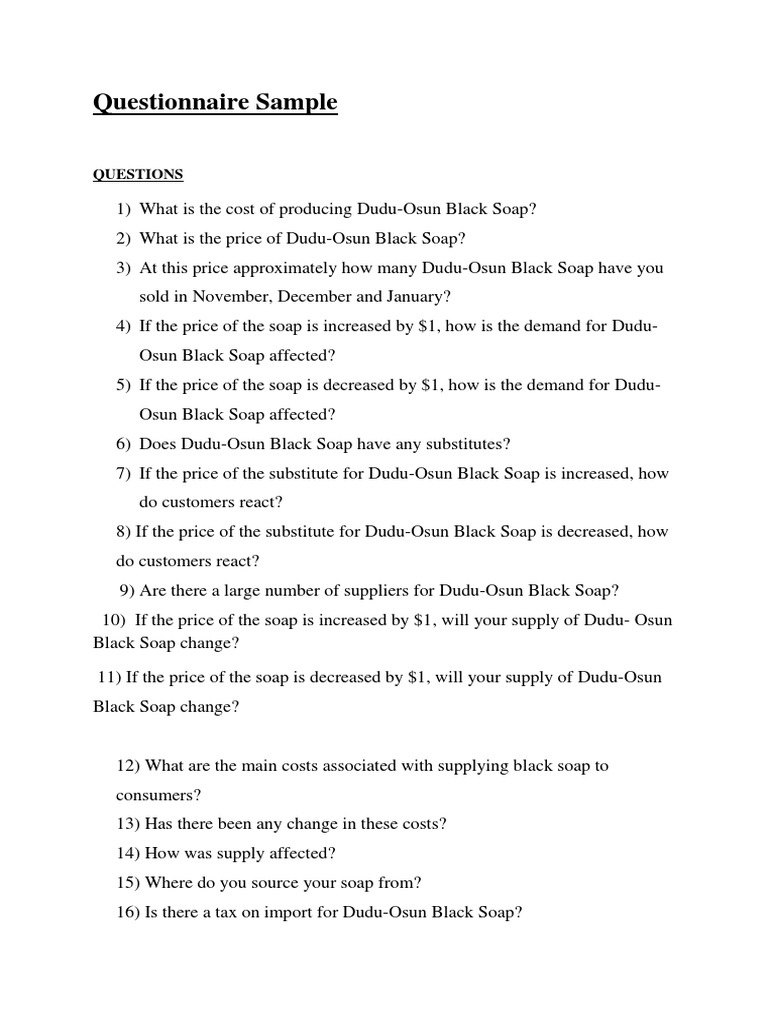 Questionnaire Sample: Questions | PDF