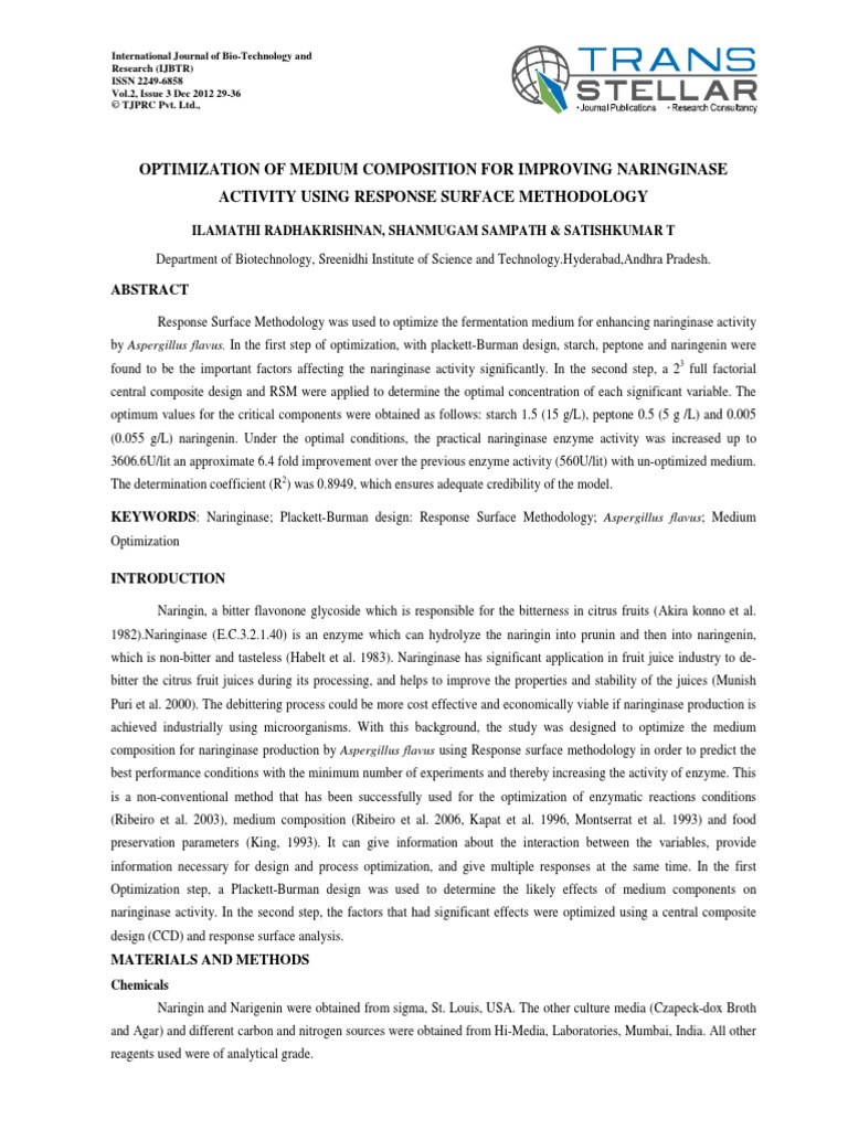 Optimization of Medium Composition For Improving Naringinase Activity Using Response Surface ...