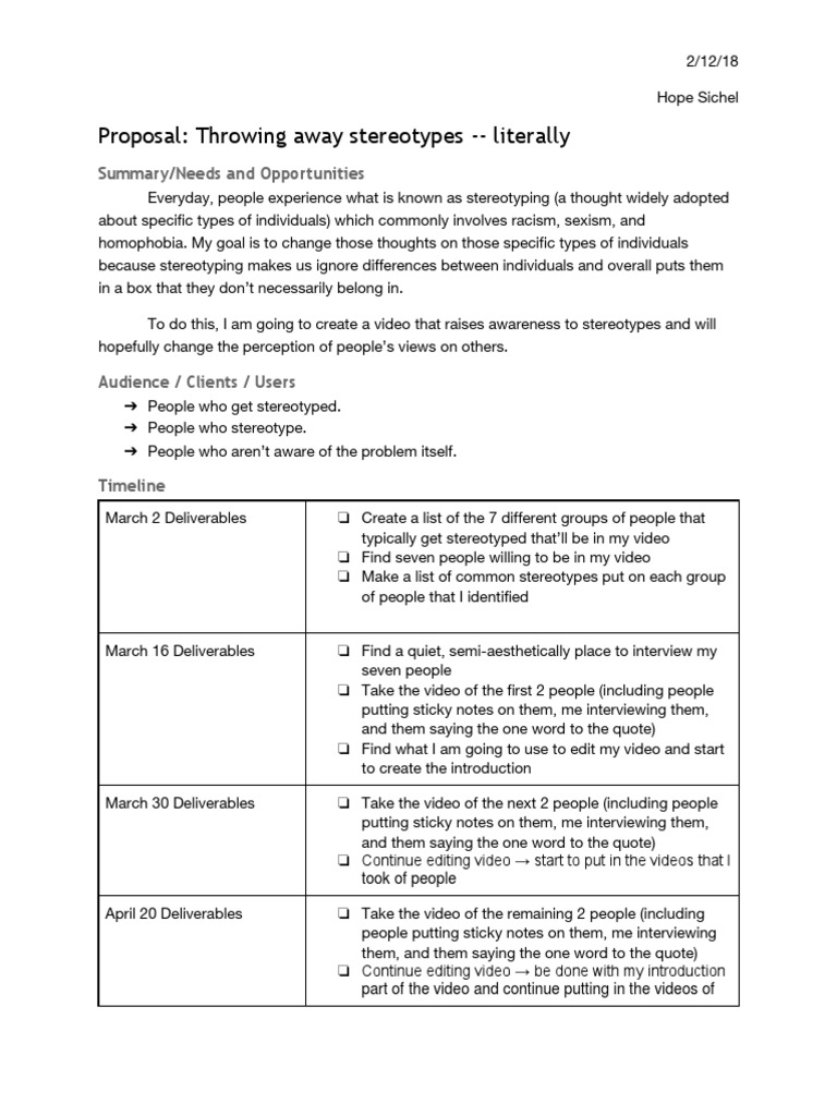 Genius Hour Project Proposal Hope Sichel | PDF | Stereotypes ...
