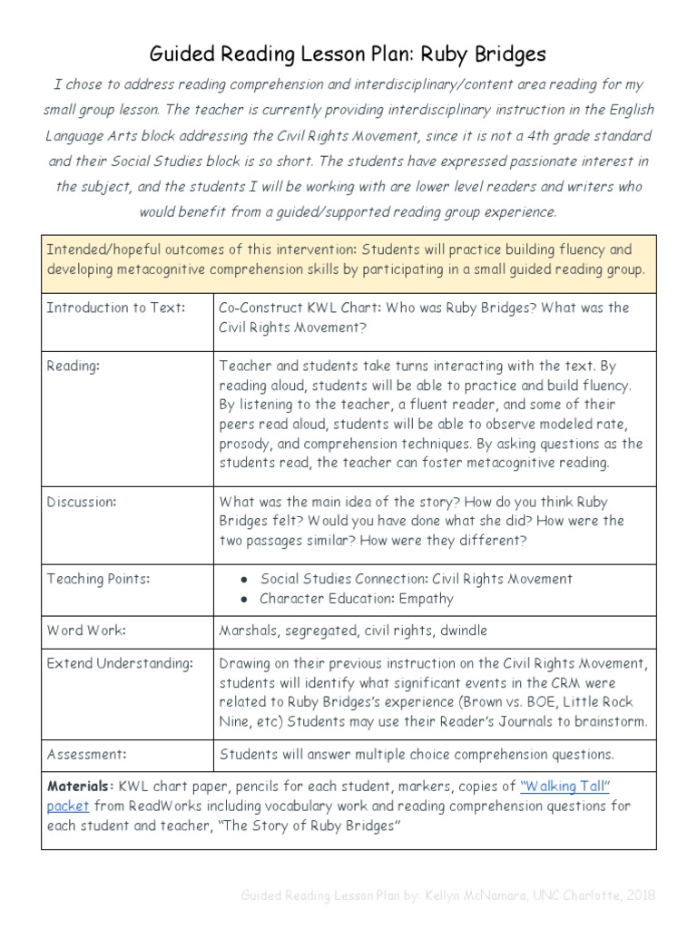 Ruby Bridges | PDF | Reading Comprehension | Reading (Process)