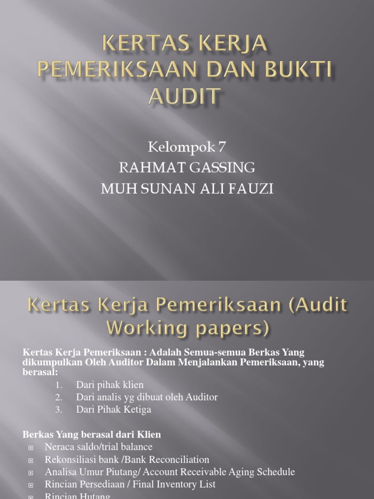 Kertas Kerja Pemeriksaan Dan Bukti Audit | PDF