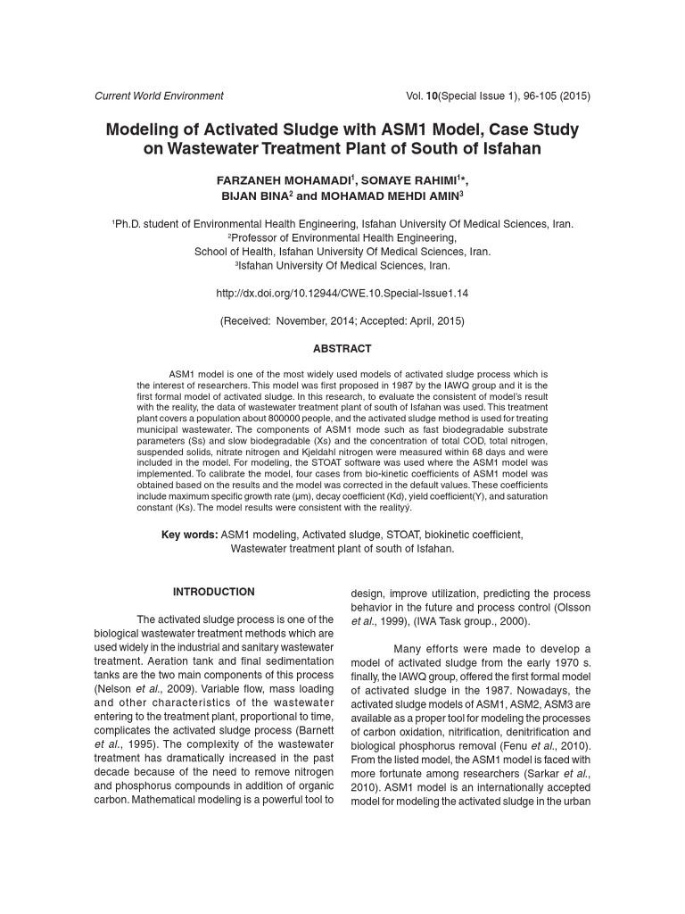 Modeling of Activated Sludge With ASM1 Model, Case Study On Wastewater ...