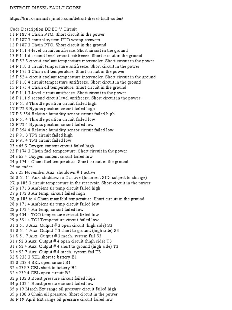 Detroit Diesel Engines Fault Codes | PDF | Turbocharger | Fuel Injection