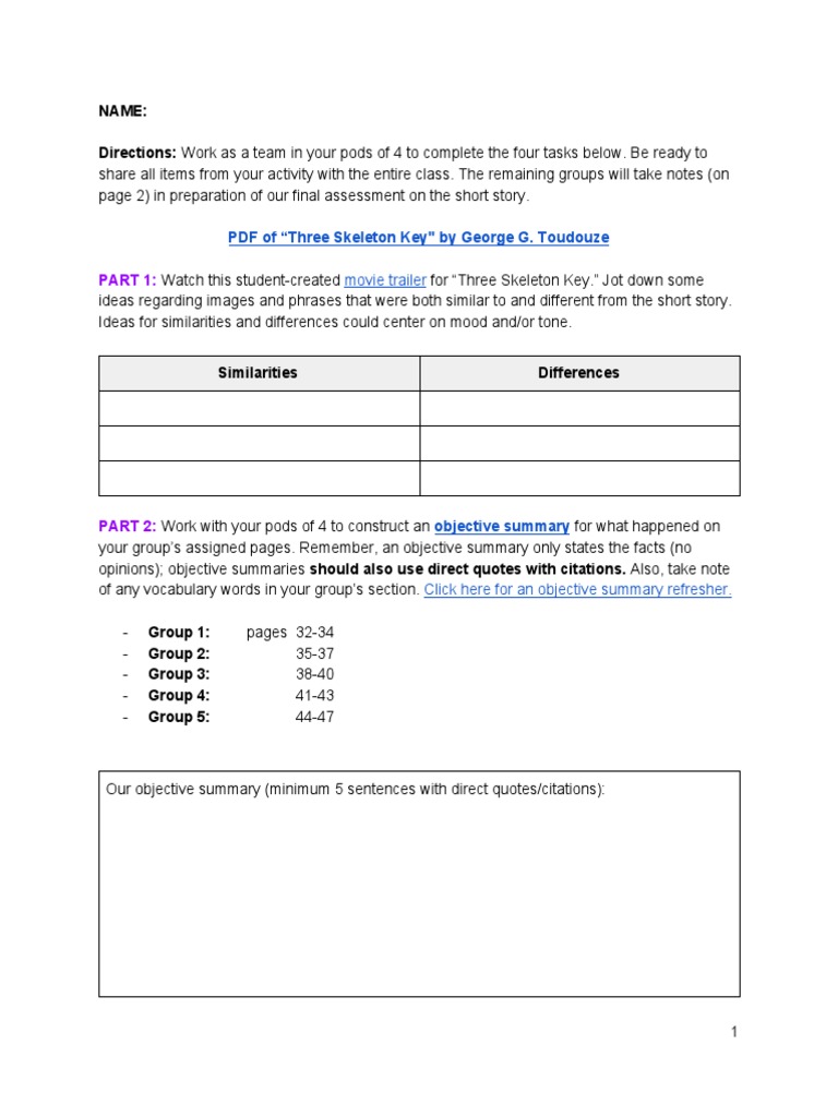 Usf Three Skeleton Key Team Activity | PDF