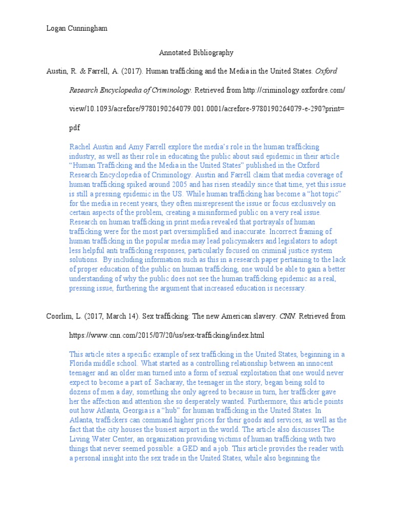Annotated Bibliography Pdf Human Trafficking Sexual Slavery 1927
