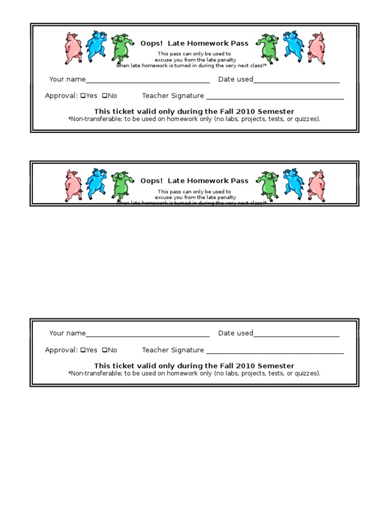 Oops! Late Homework Pass | PDF