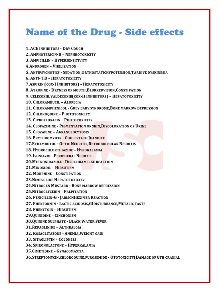Name of The Drug - Side Effects (Pharmacology) | PDF | Drugs | Pharmacology