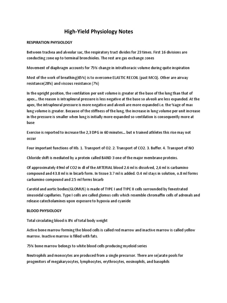 High-Yield Physiology Notes-Points For USMLE Step 1 & FCPS Part 1 | PDF ...