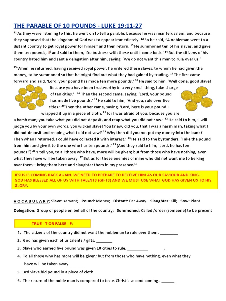 The Parable of the Ten Pounds Explained | PDF | Jesus | Religion And Belief