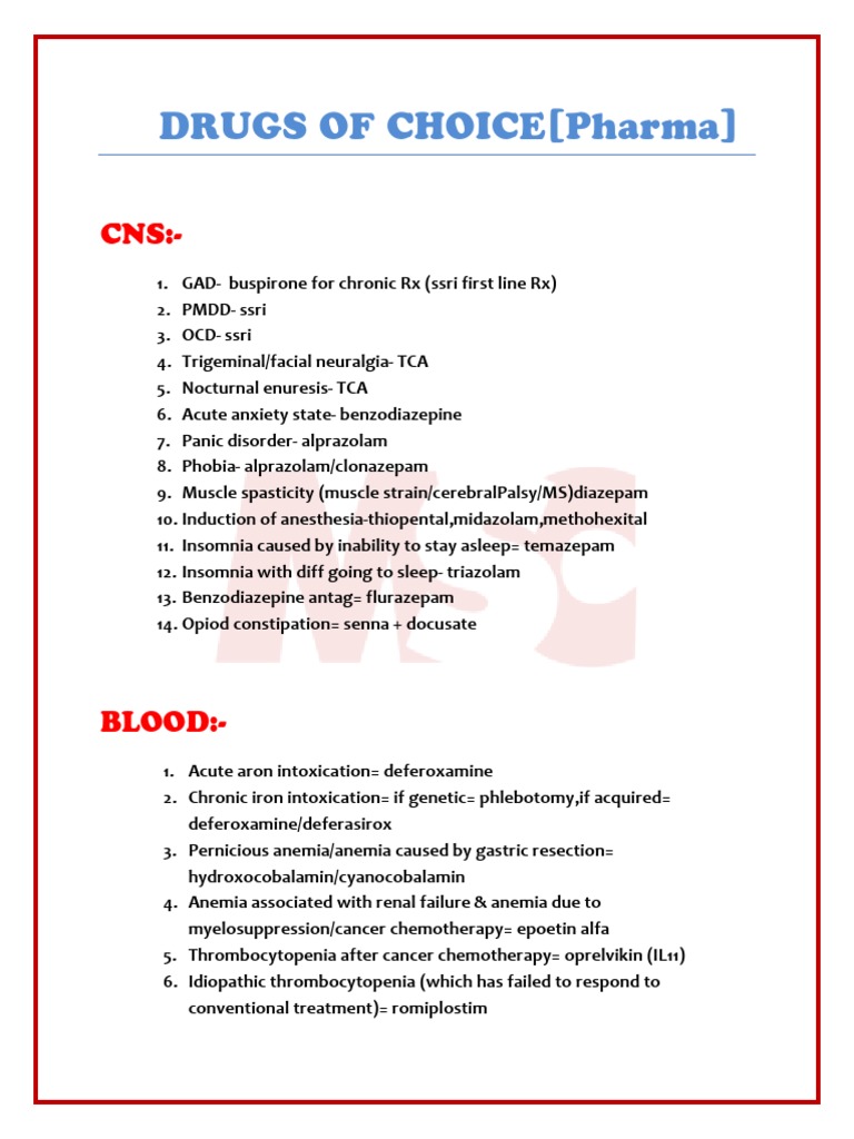 Drugs of Choice for Common Conditions: A Comprehensive Guide to ...