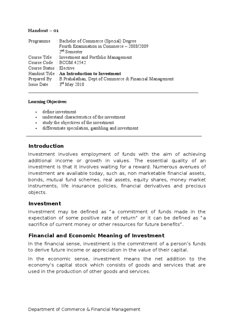 An Introduction To Investment | PDF | Investor | Investing