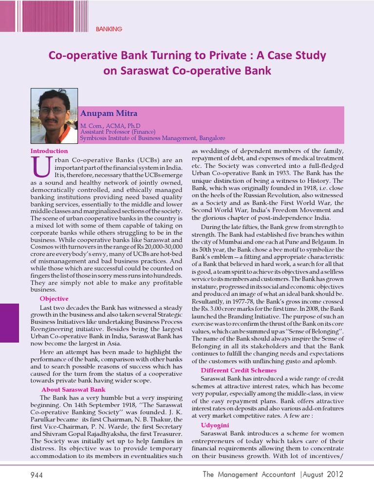 Co-Operative Bank Turning To Private: A Case Study On Saraswat Co-Operative Bank | PDF | Banks ...
