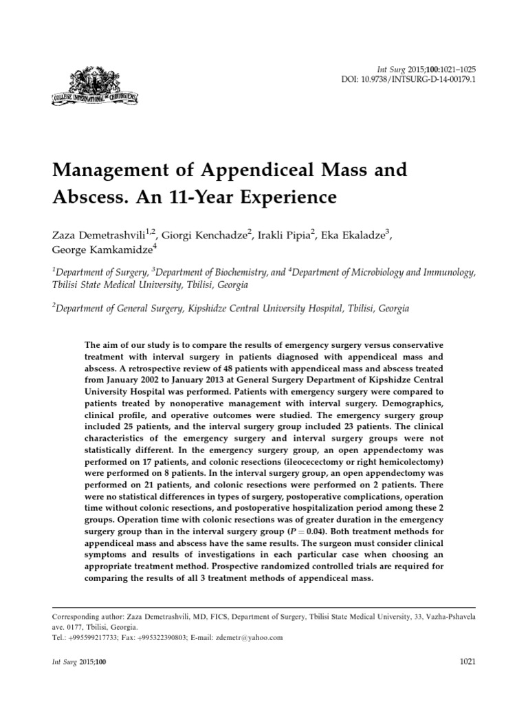 Management of Appendiceal Mass and Abscess. An 11-Year Experience | PDF ...