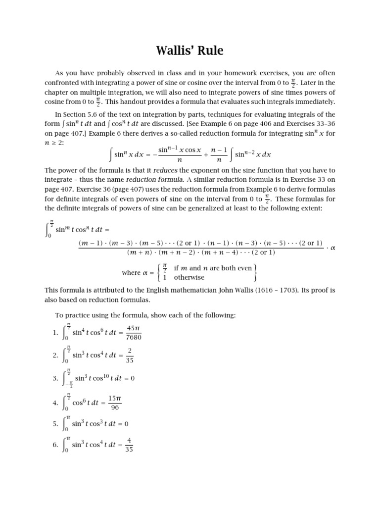 Wallis Rule | PDF | Sine | Exponentiation