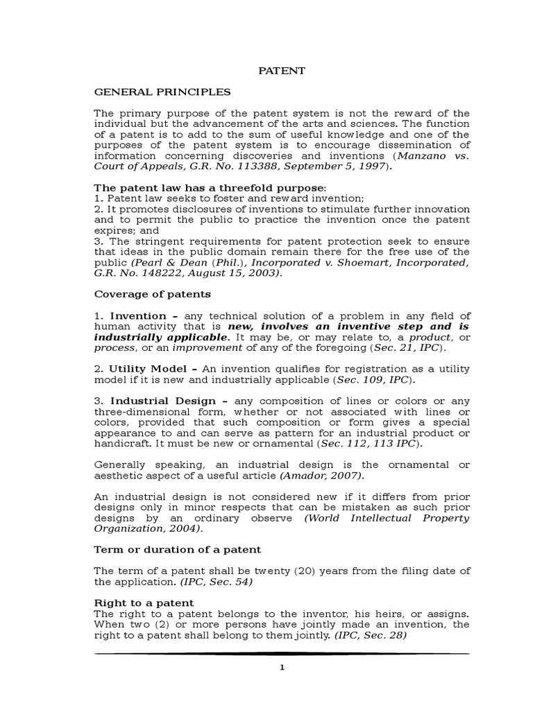 Patent General Principles: Court of Appeals, G.R. No. 113388, September ...