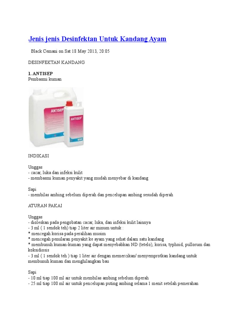 Jenis Jenis Desinfektan Untuk Kandang Ayam | PDF