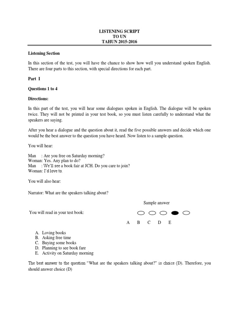 English Listening Test Script 2015-2016 | PDF | Question