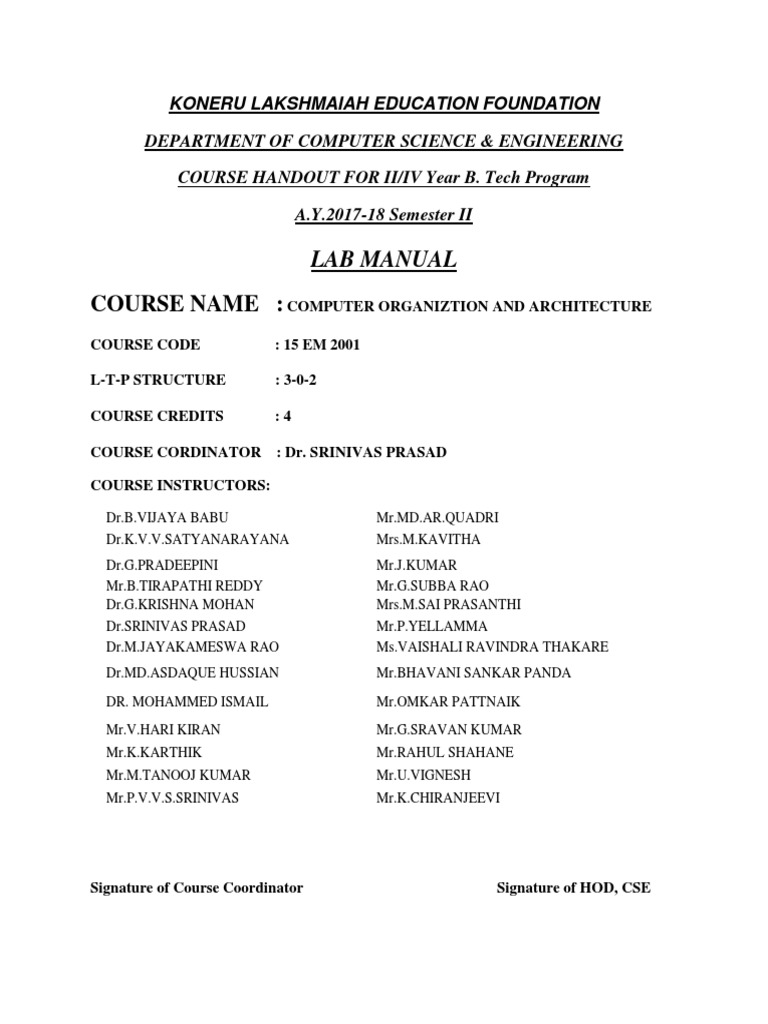 Computer Organization Lab Manual | PDF | Subtraction | Computer Engineering