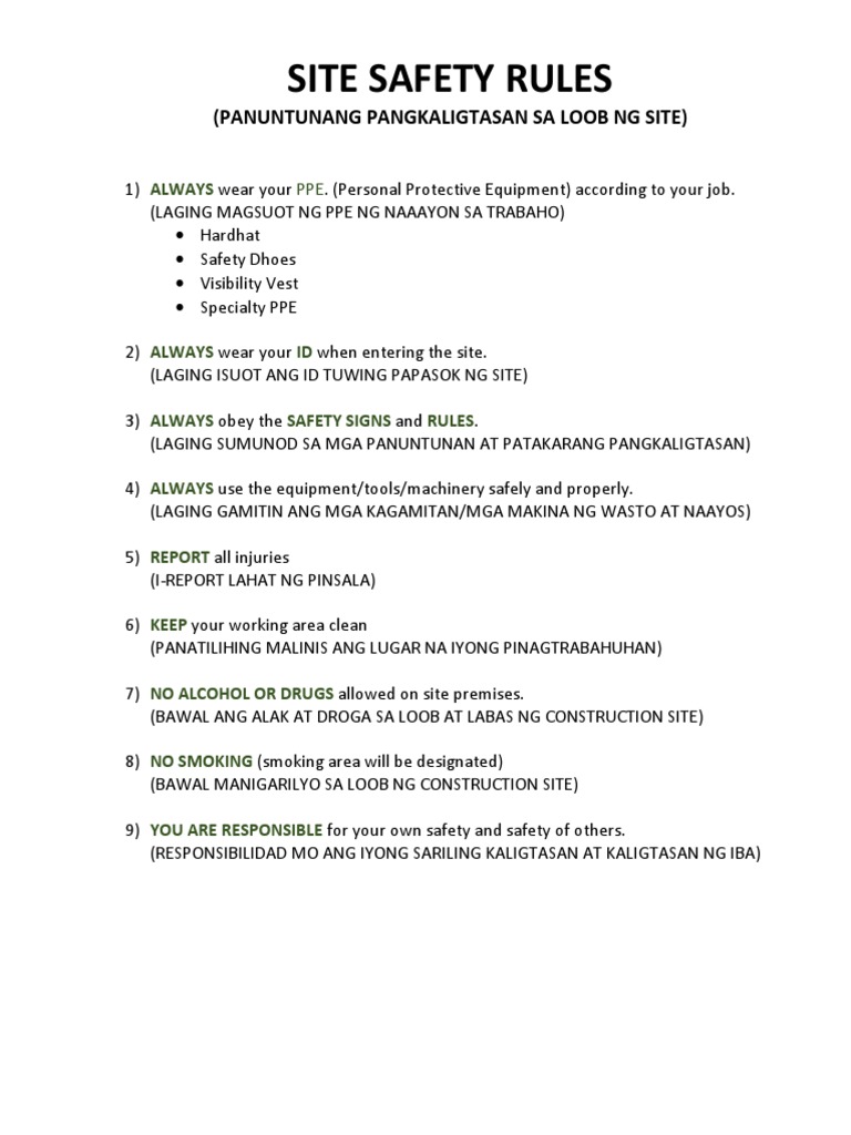 Site Safety Rules | PDF