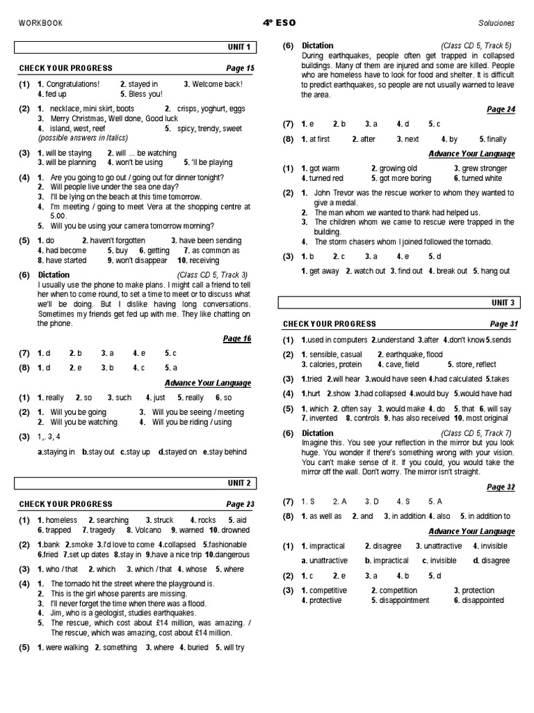4 ESO WORKBOOK Soluciones PDF | PDF