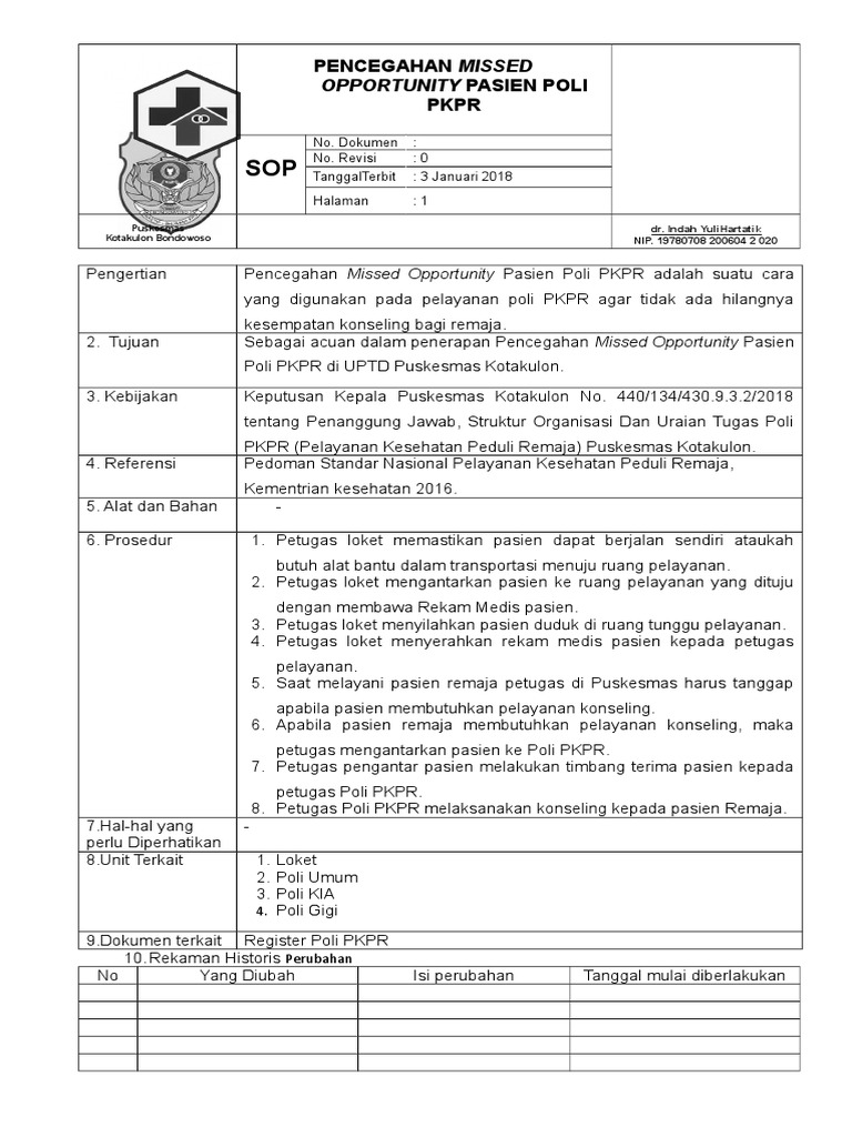 Sop Pencegahan Missed Opportunity Pasien Poli PKPR | PDF | Pengembangan Diri | Kesehatan Holistik
