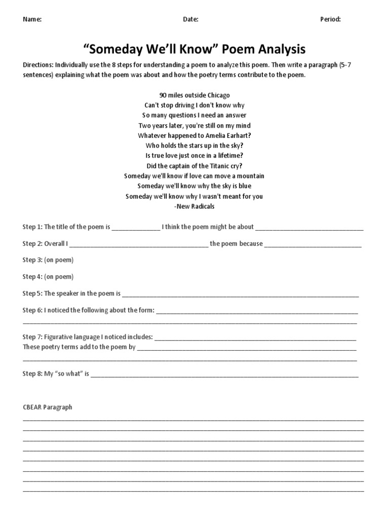 Poetry Analysis Practice 8 Steps Someday Well Know | PDF | Poetry ...
