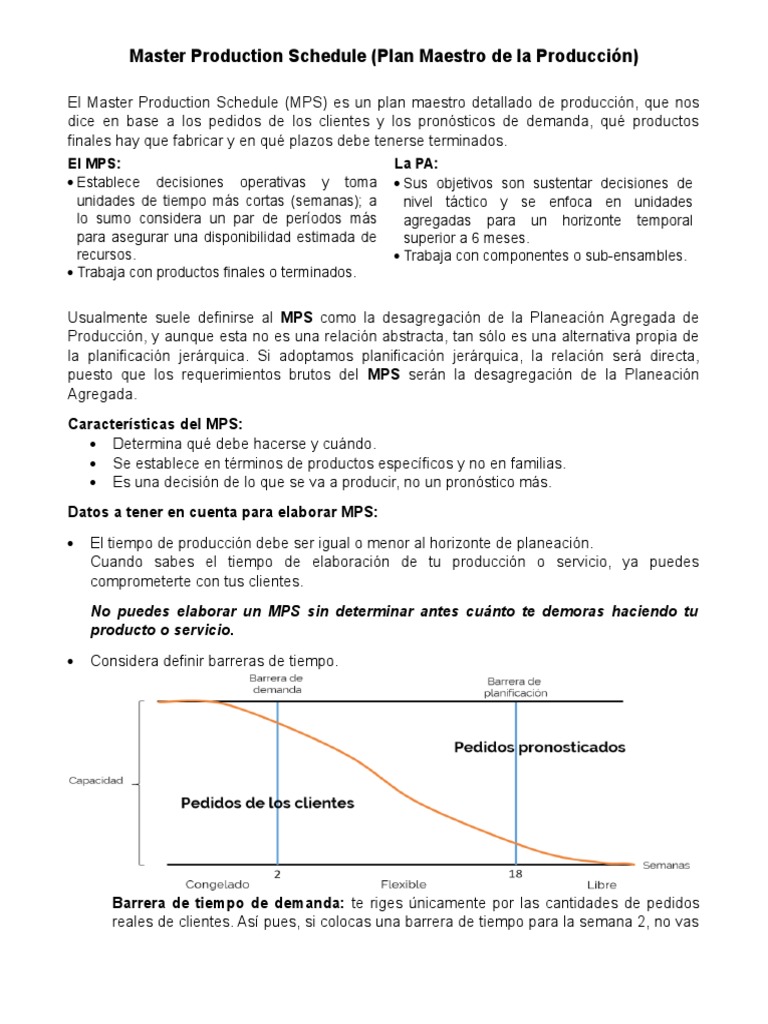 Resumen Master Production Schedule MPS | PDF | Planificación | Toma de decisiones