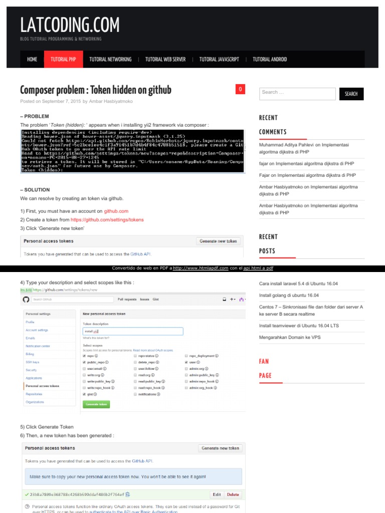 Composer Problem Token Hidden On Github | PDF | Php | Hypertext