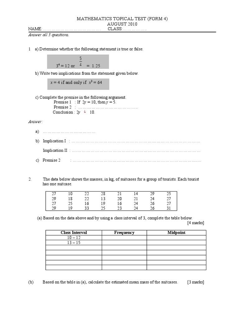 Mathematics Topical Test | PDF | Histogram | Chart