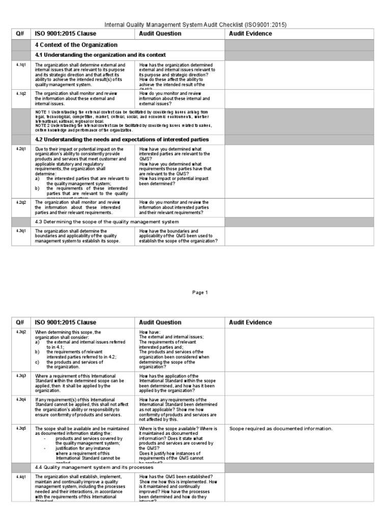 Checklist IQA 9001-2015 | PDF | Quality Management | Audit