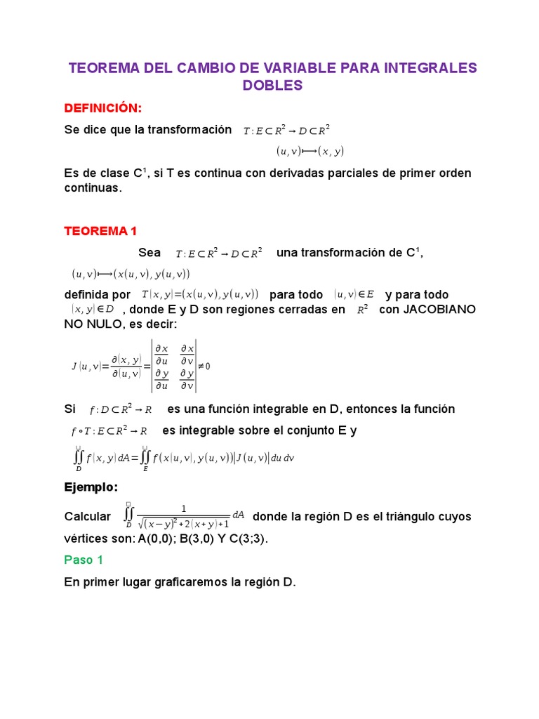 Teorema Del Cambio de Variable Para Integrales Dobles | Integral | Relaciones matematicas