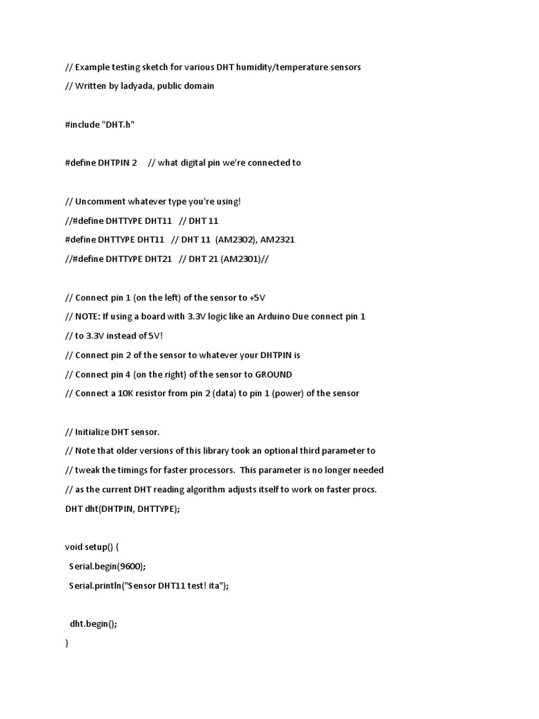 Example Testing Sketch For Various DHT Humidity | PDF | Fahrenheit ...