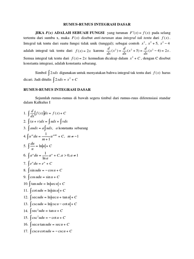 Rumus Integrasi Dasar | PDF