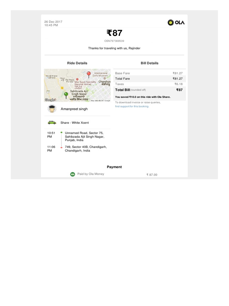 Ola Share 797369539 | PDF | Invoice | Payments