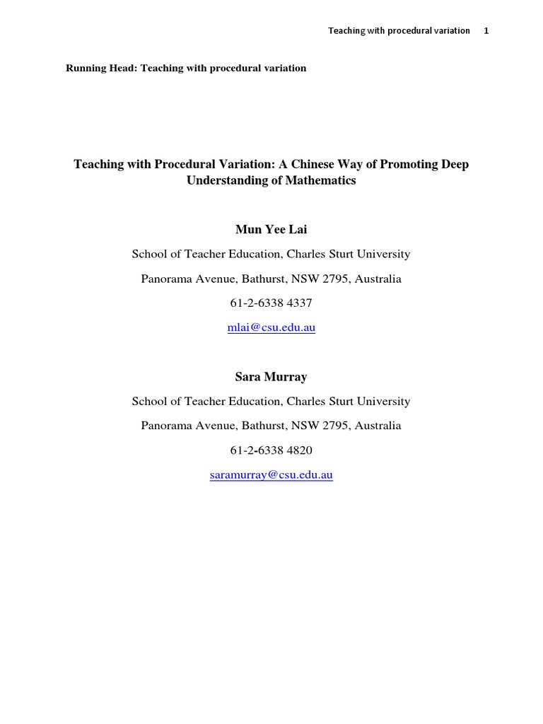 Teaching With Procedural Variation: A Chinese Way of Promoting Deep ...