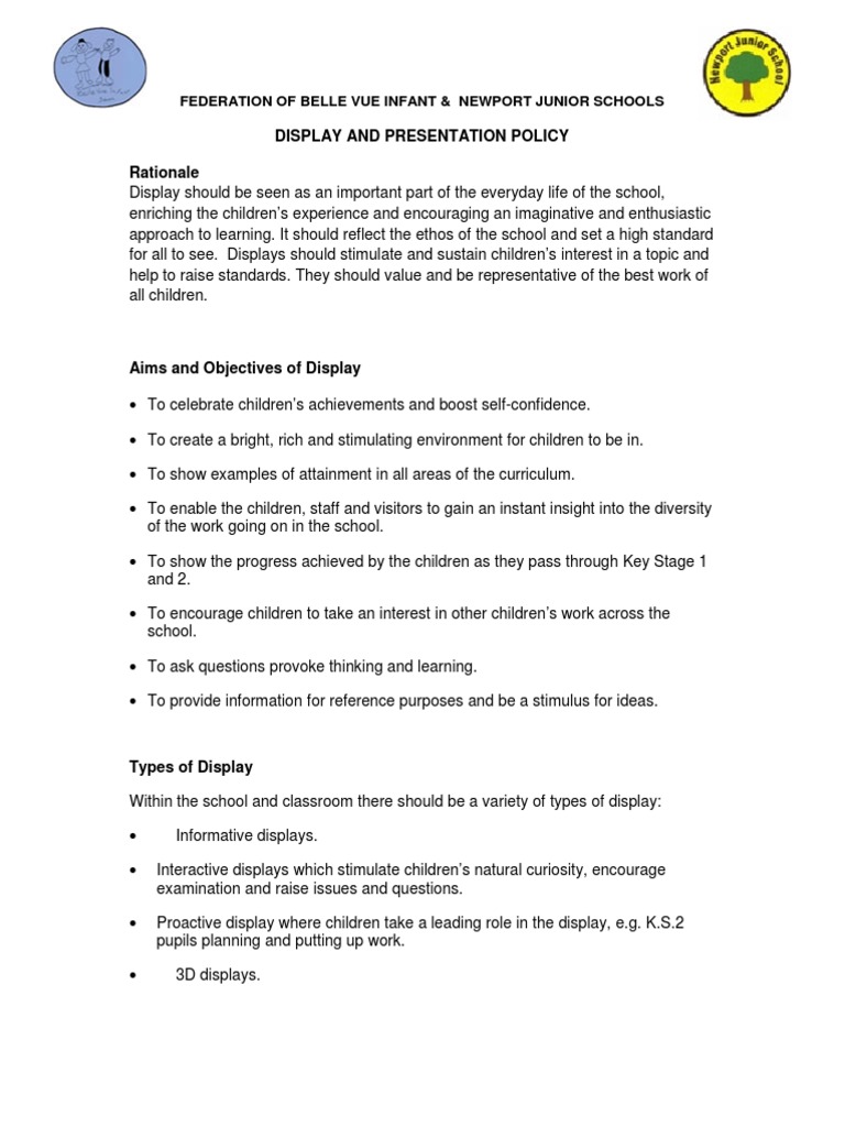 Display Policy 2008 | PDF | Curriculum | Classroom