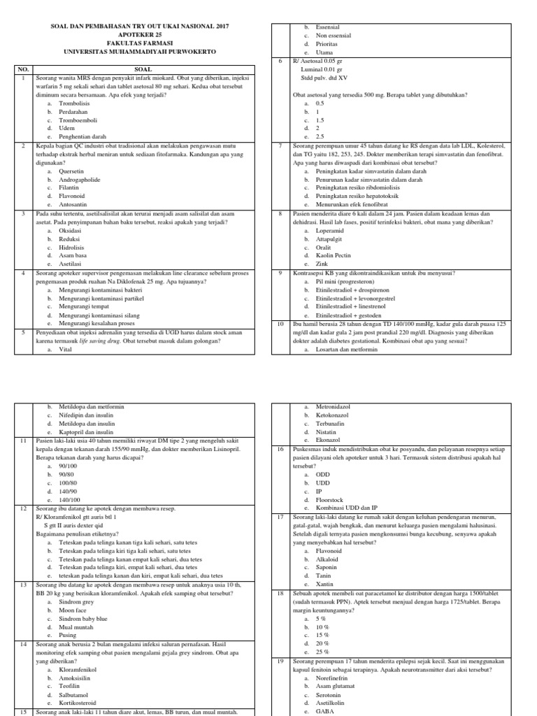 Soal Dan Pembahasan Try Out Ukai Nasional 2017 Apoteker 25 Fakultas Farmasi Universitas ...